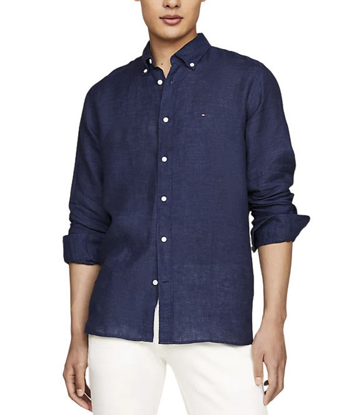 Men's Navy Blue Pigment Dyed Li Solid Rf Shirt Tommy Hilfiger ...